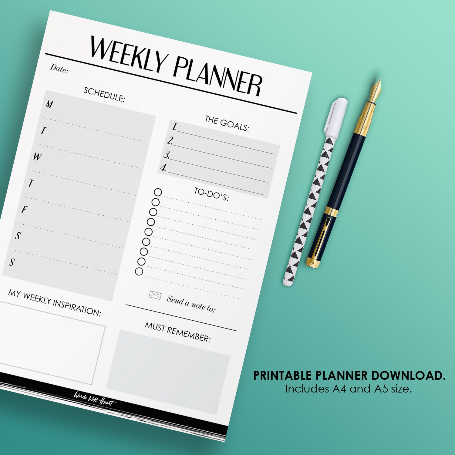 Weekly Planner Printable A4/a5/letter Size Organiser | Etsy