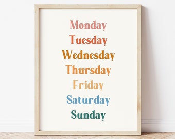 Days of the Week Printable Classroom Decor Nursery Wall Art - Etsy