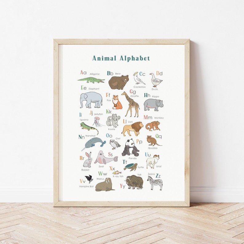 Animal Alphabet Poster Printable Kids Wall Art ABC Animal - Etsy Australia