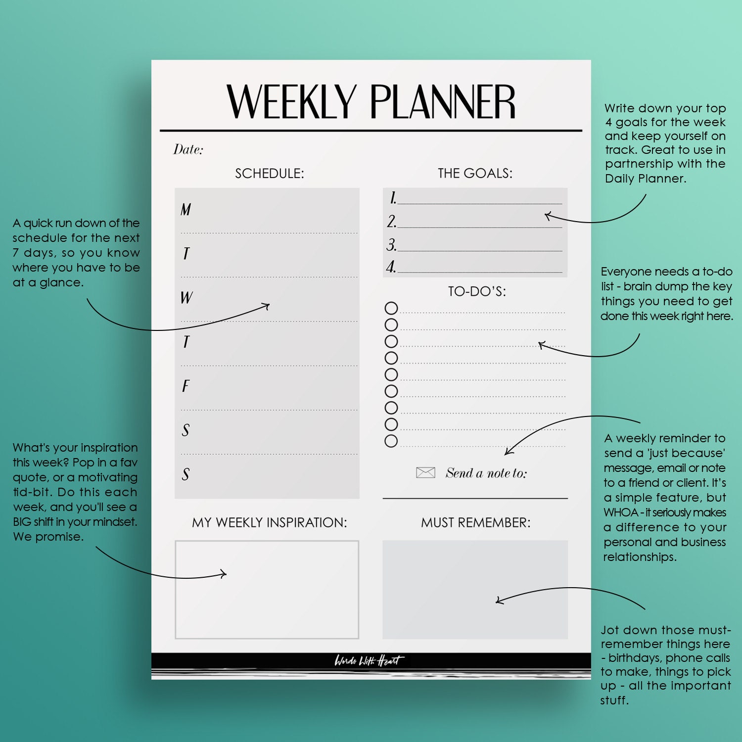 Weekly Planner Printable A4/a5/letter Size Organiser | Etsy
