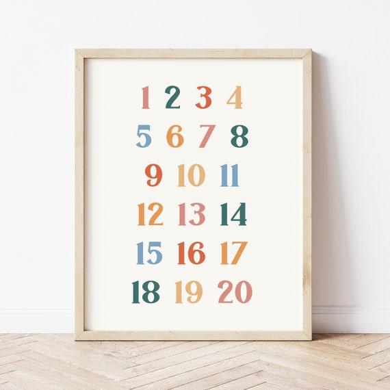 Numbers Count to 20 Print Printable Wall Art Kids Room | Etsy