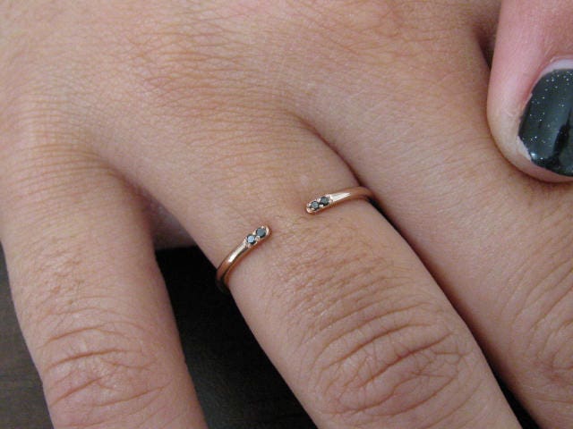 Open Ring Diamond 14k Solid Gold Black Diamond Wedding Band | Etsy