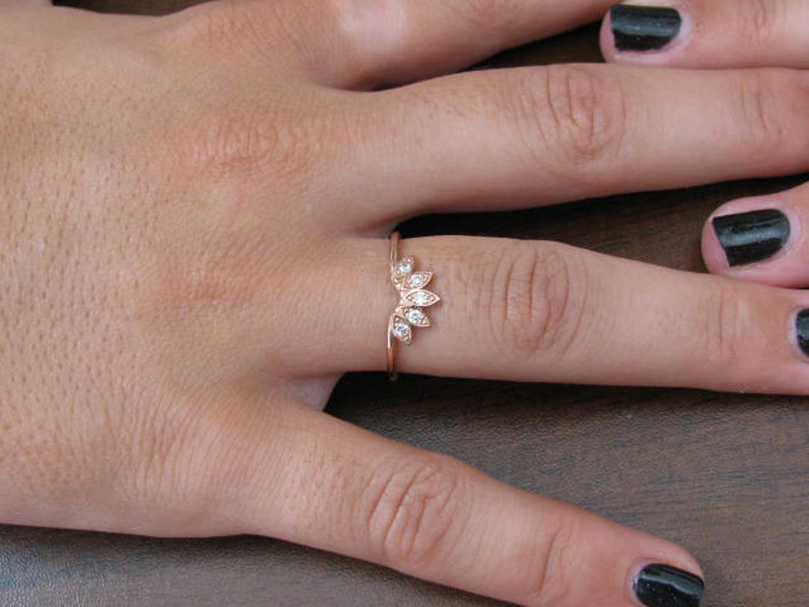 Rose Gold Crown Ring Diamond Engagement Ring Promise Ring | Etsy