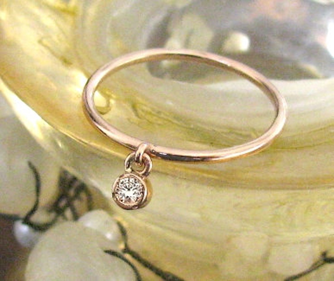 Delicate Ring Diamond Rose Gold 14k Engagement Ring Delicate - Etsy