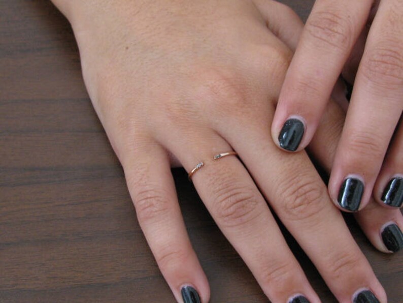 Open Ring Diamond 14k Solid Gold Black Diamond Wedding Band - Etsy