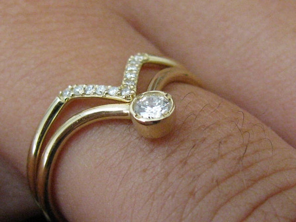 Chevron Ring Diamondm Engagement Ring Set Diamond Stacking | Etsy