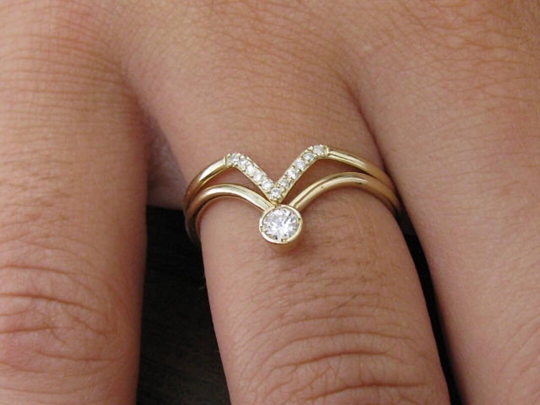 Chevron Ring Diamondm Engagement Ring Set Diamond Stacking - Etsy