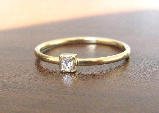 Dainty Engagement Ring Diamond Cut Princess Tiny Diamond | Etsy
