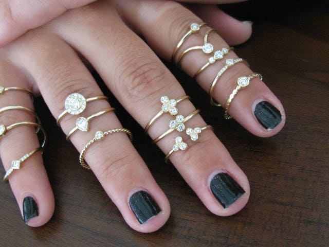 Delicate Engagement Ring Diamond Yellow Gold 14k Anniversary | Etsy