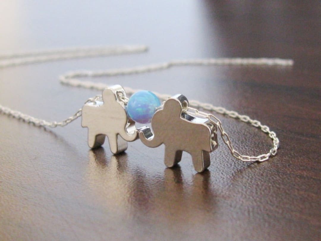 Elephant Necklace, Opal Elephant Necklace, Baby Elephant, Silver Opal ...