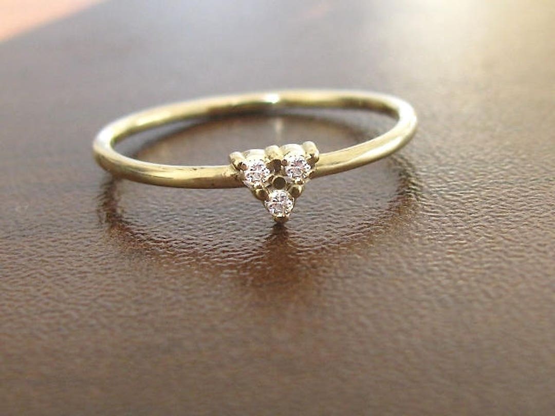 Simple Ring Diamond 14k Yellow Gold, Three Diamond Ring Simple Diamond ...