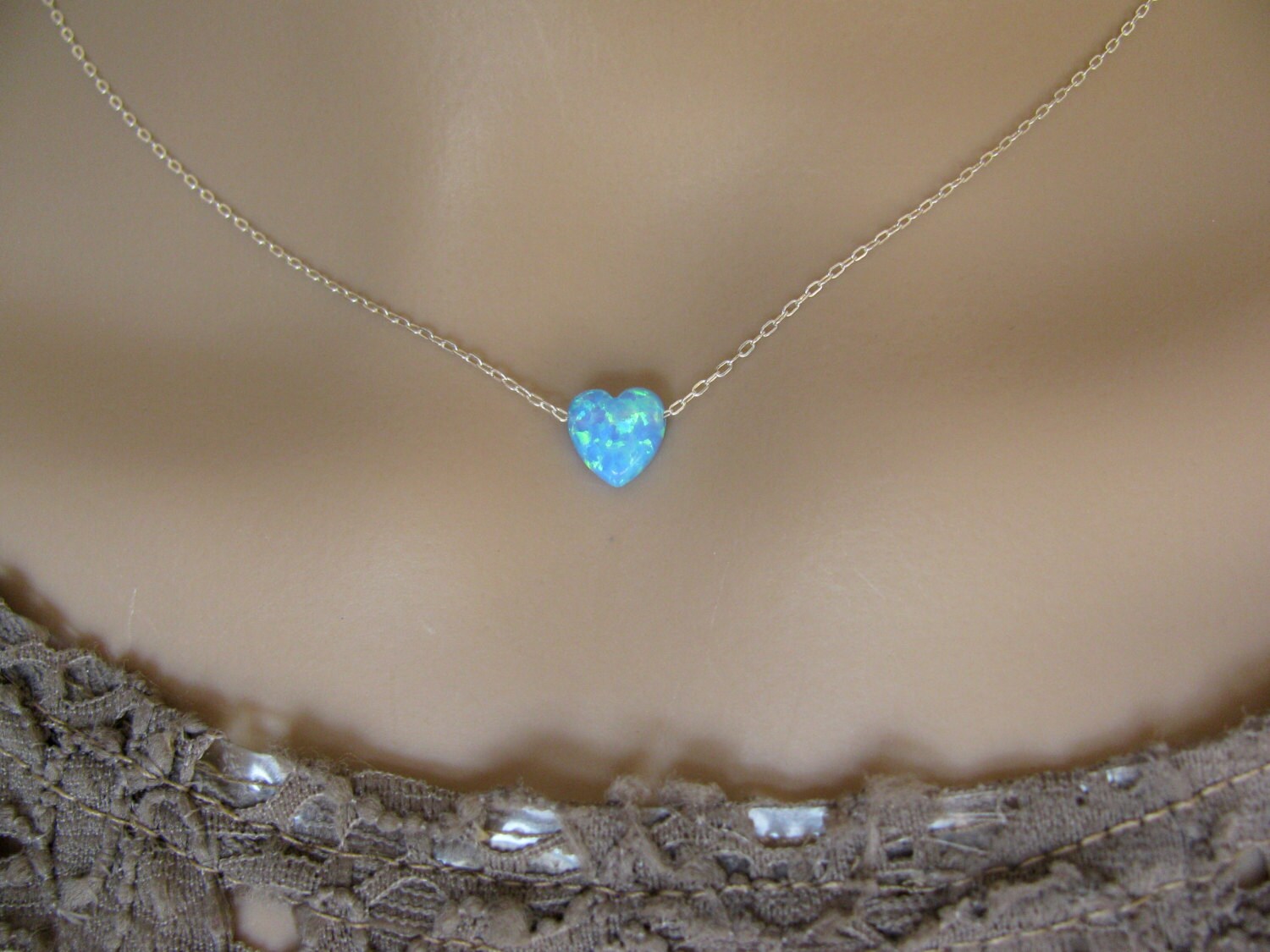 Opal Heart Necklace Heart Necklace Silver Necklace Opal | Etsy