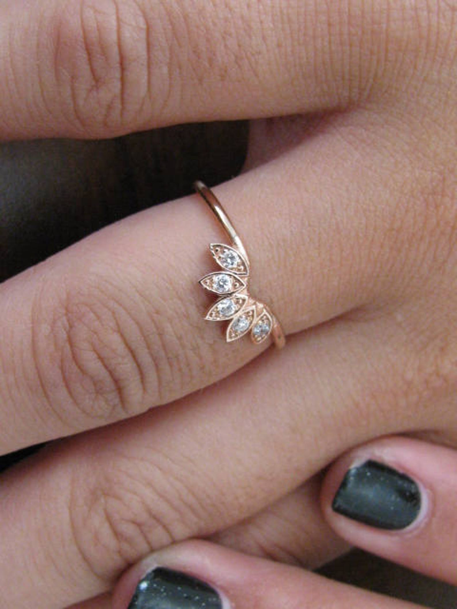 Rose Gold Crown Ring Diamond Engagement Ring Promise Ring | Etsy