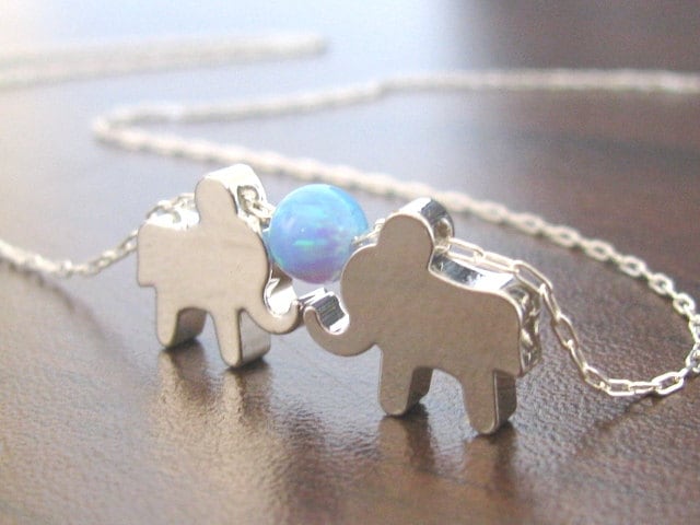 Elephant necklace Opal elephant necklace Baby elephant | Etsy