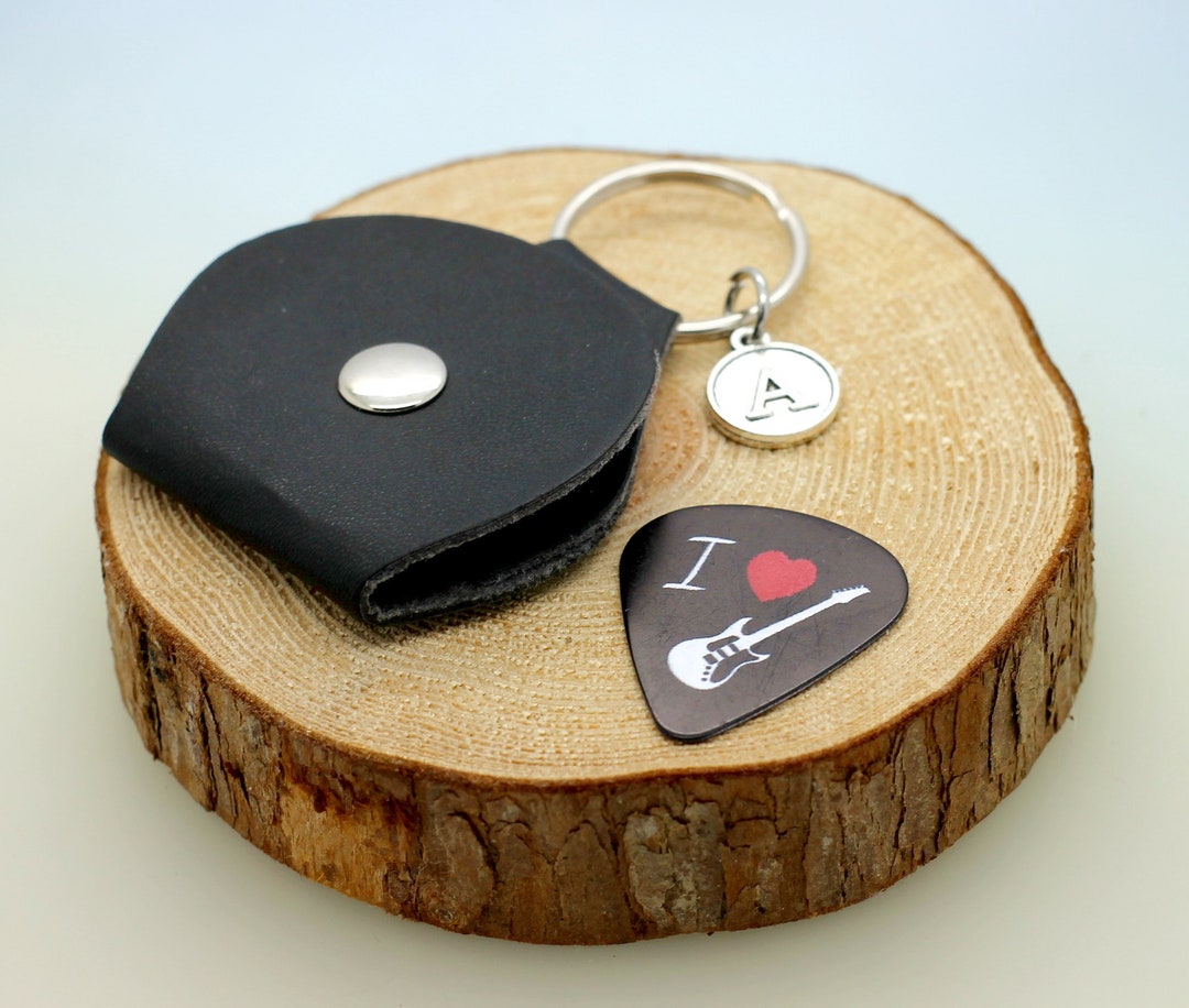 Guitar Pick Keyring Holder Pouch & I Heart Guitar Plectrum Personalised ...