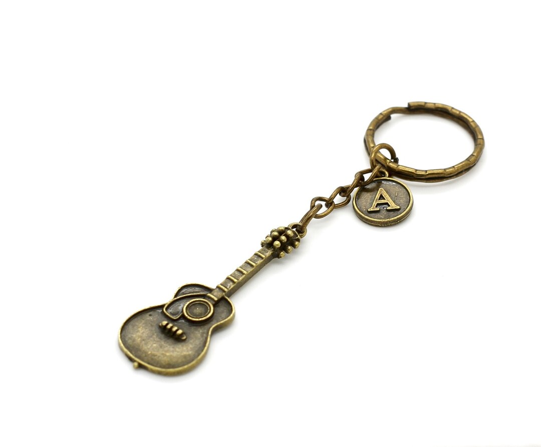 Personalised Acoustic Guitar Keyring With Initial - Etsy UK
