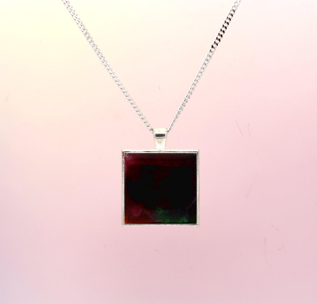Hand Painted Prisme Fantasy & Resin Square Pendant on Stainless Steel ...