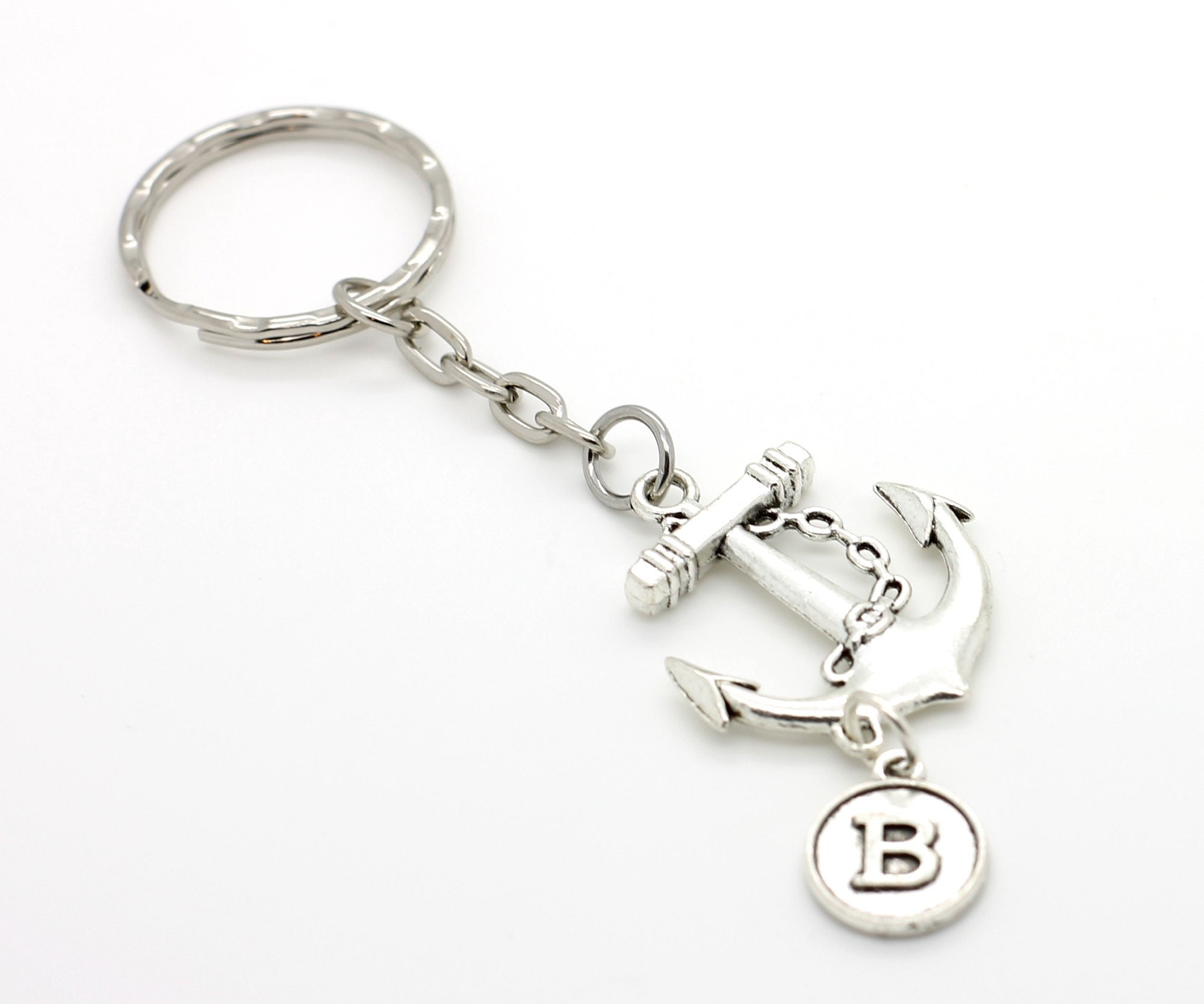 Silver Anchor With Chain Keyring Personalised With Initial | Etsy