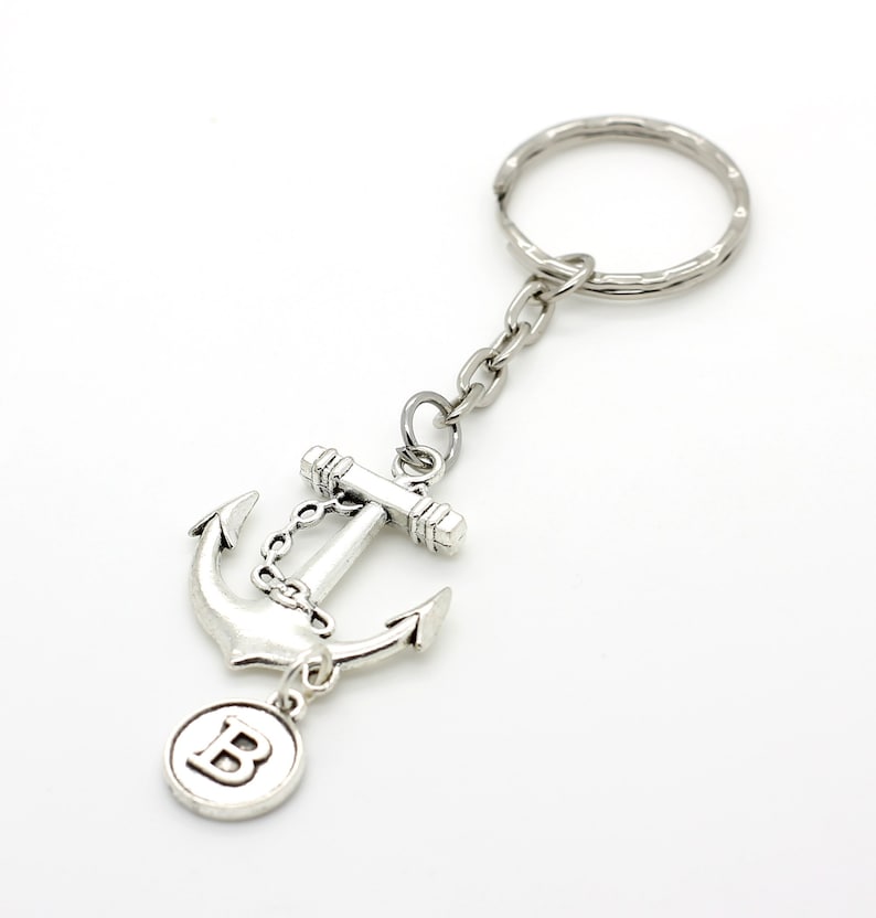 Silver Anchor With Chain Keyring Personalised With Initial - Etsy UK
