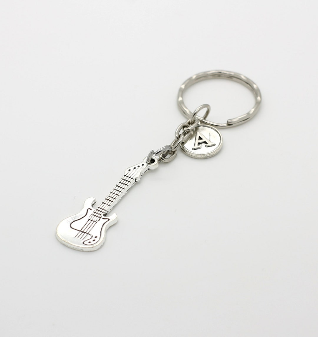 Personalised Electric Bass Guitar Keyring With Initial Silver - Etsy