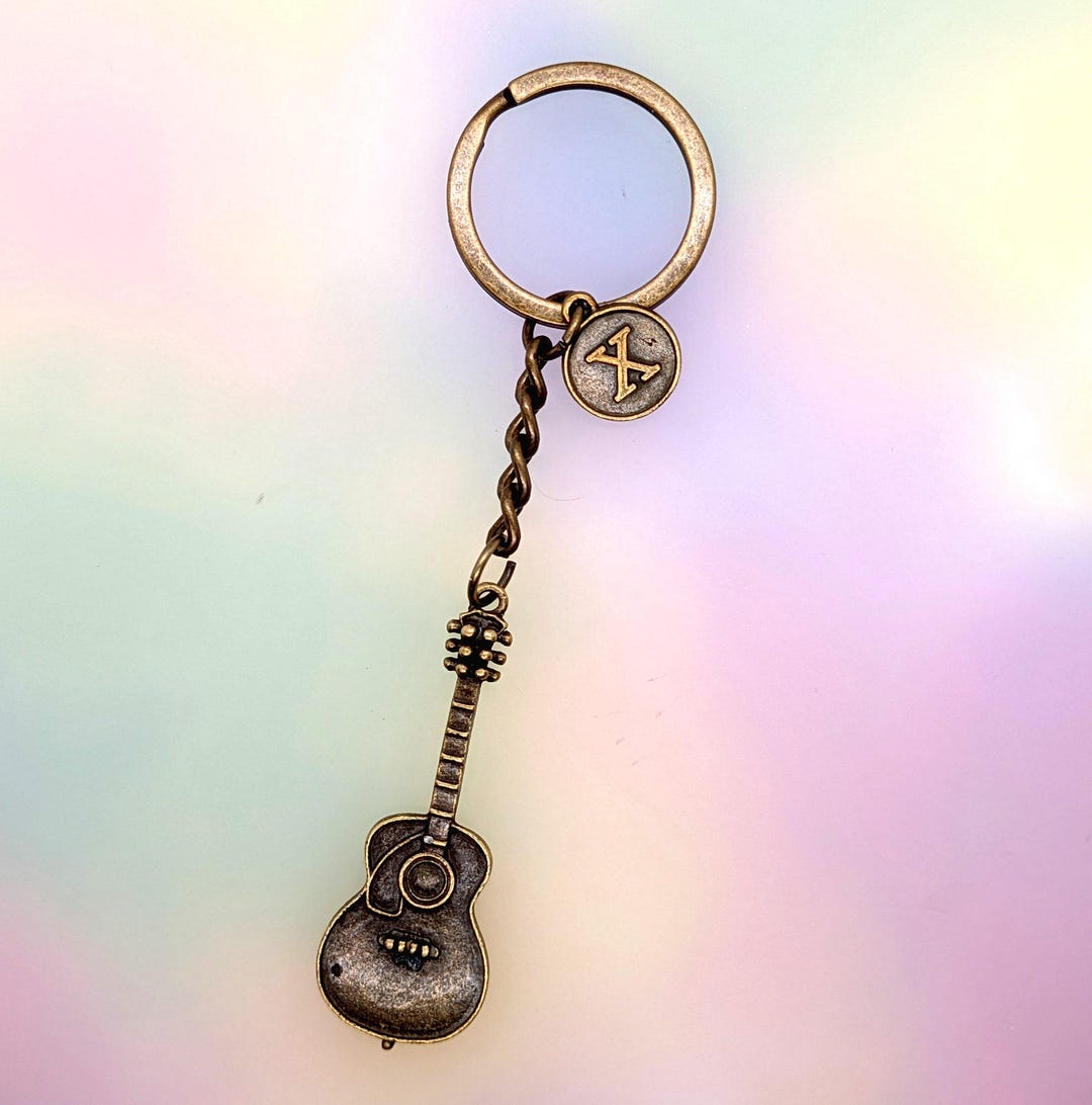 Personalised Acoustic Guitar Keyring With Initial - Etsy UK