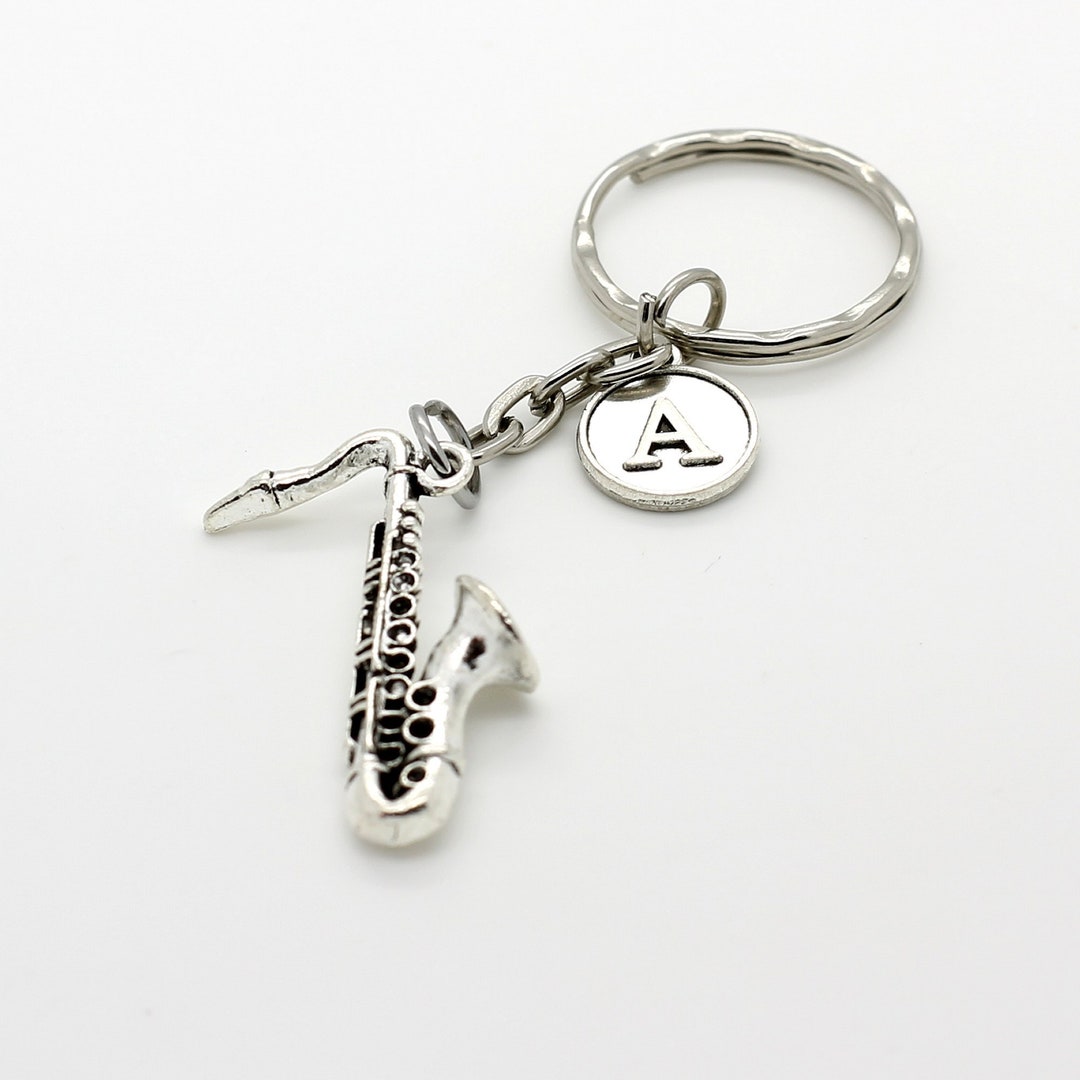 Personalised Silver Sax Saxophone Keyring With Initial - Etsy