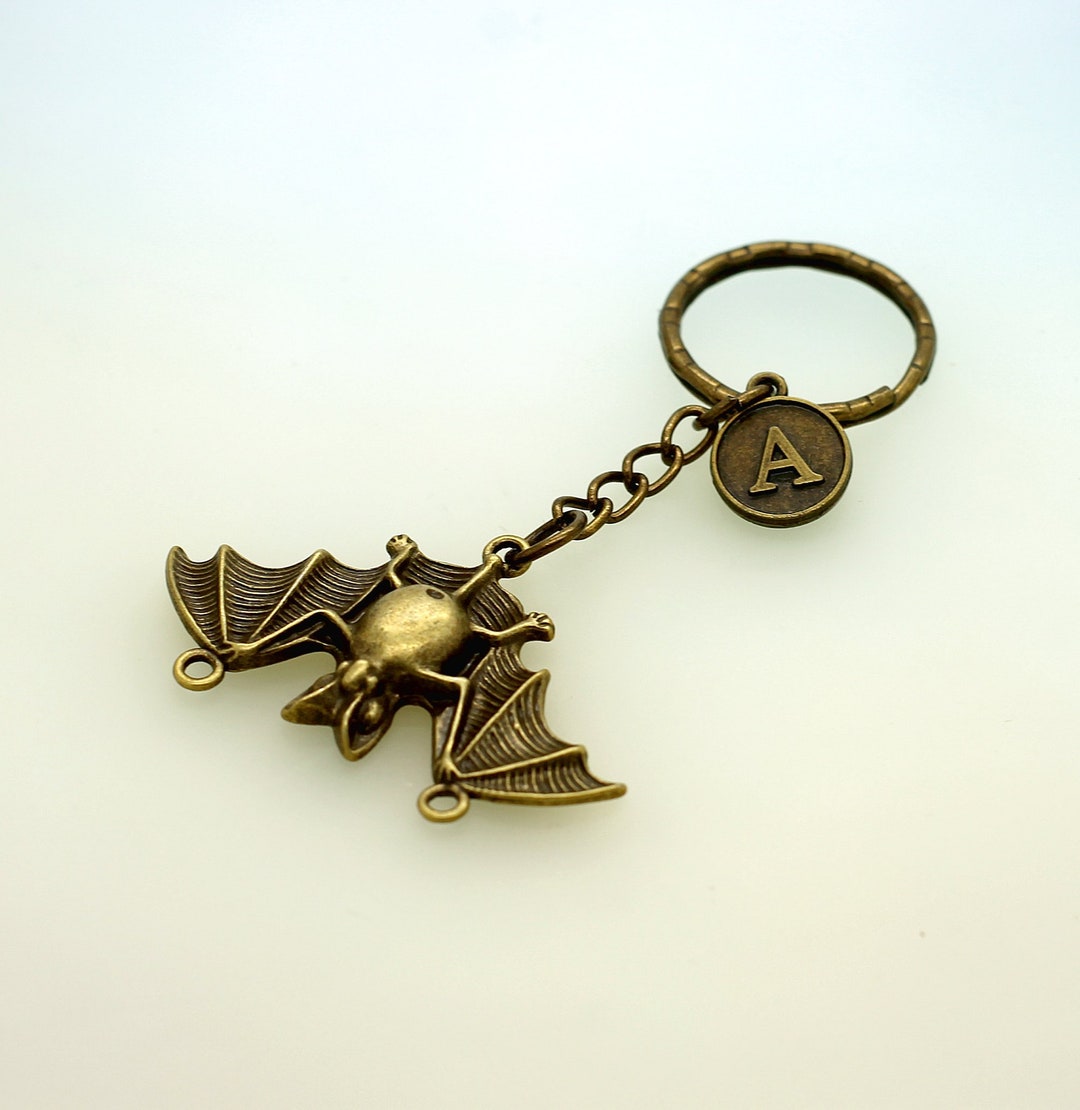 Bat Keyring Personalised With Initial Bronze - Etsy