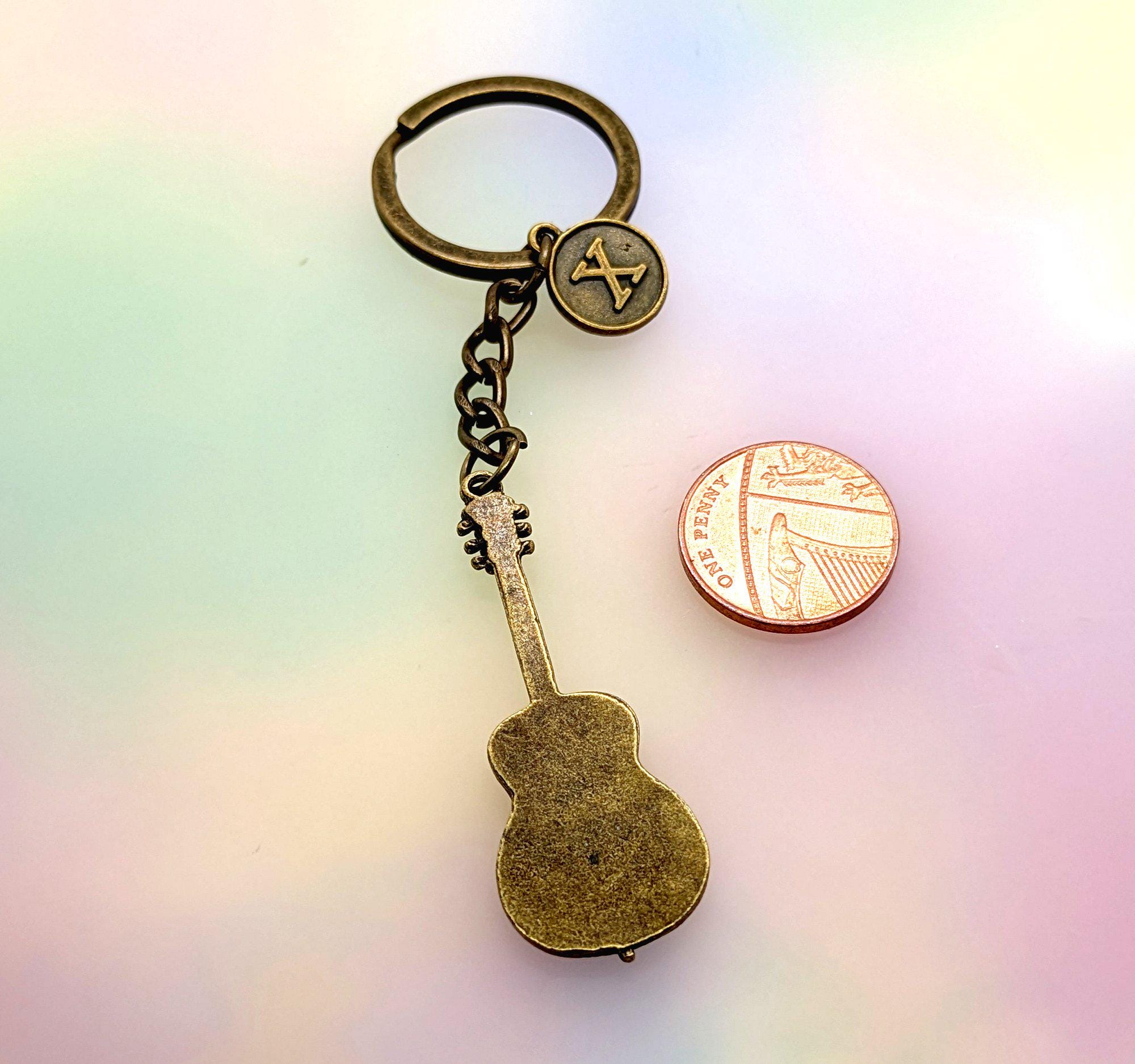 Personalised Acoustic Guitar Keyring With Initial - Etsy UK