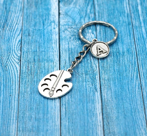 Artists Paint Palette Keyring Personalised With Initial Silver | Etsy