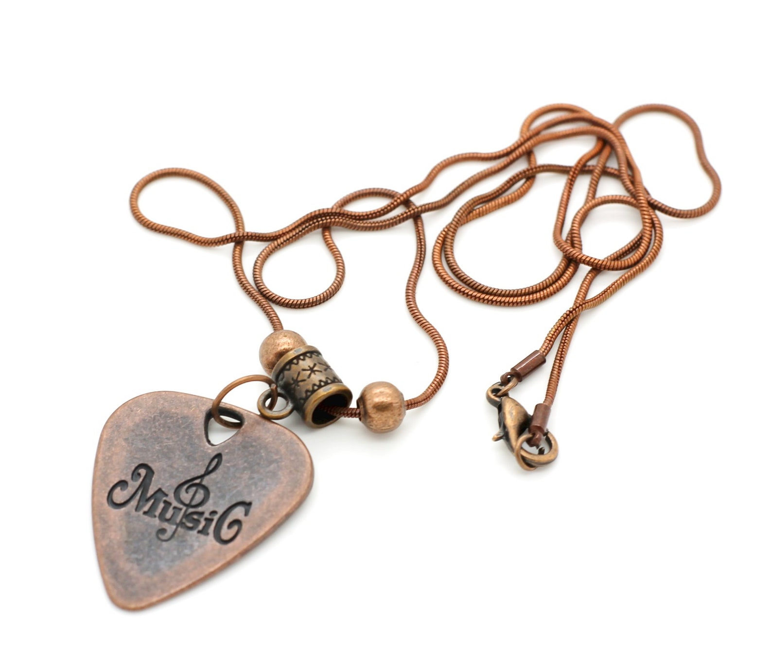 Copper Metal Guitar Pick With Treble Clef On Snake Chain | Etsy