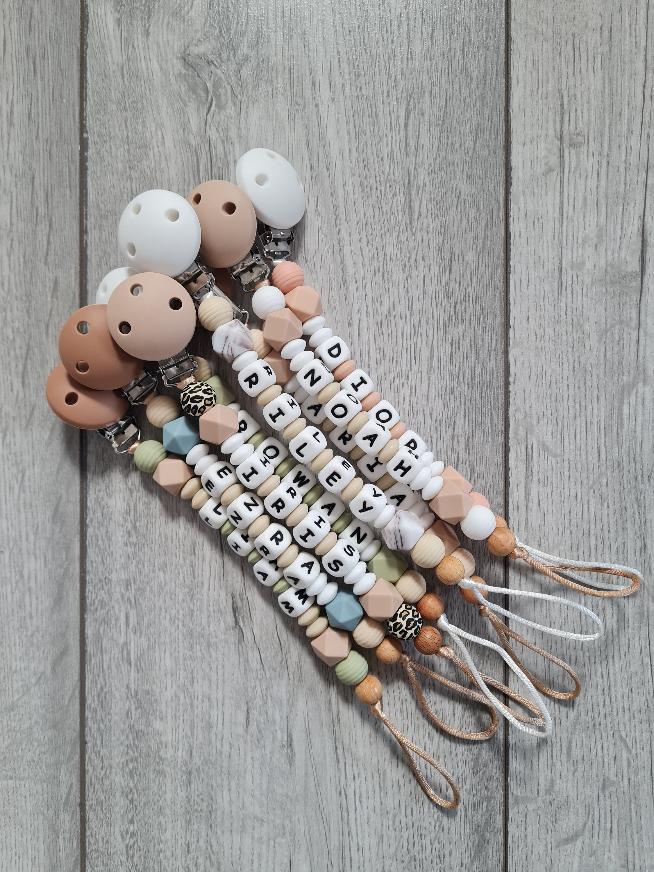 Personalized Silicone Dummy Clip With Name, Geometrical Beads/ Gender ...