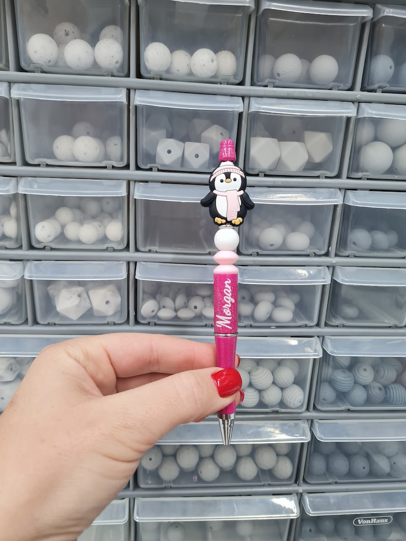 Personalised Penguin Pen/beaded Black Ink Pen With Penguin Charm ...