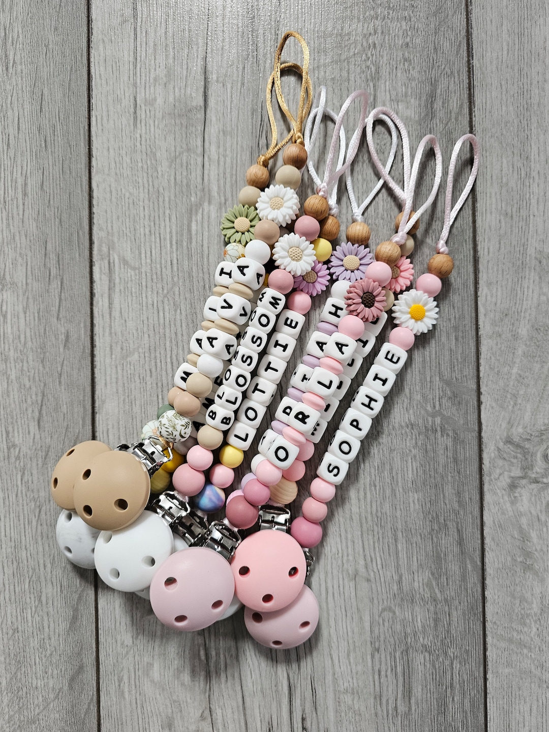 Personalised Baby Girl Dummy Clip With Name and Flower/ Personalized ...