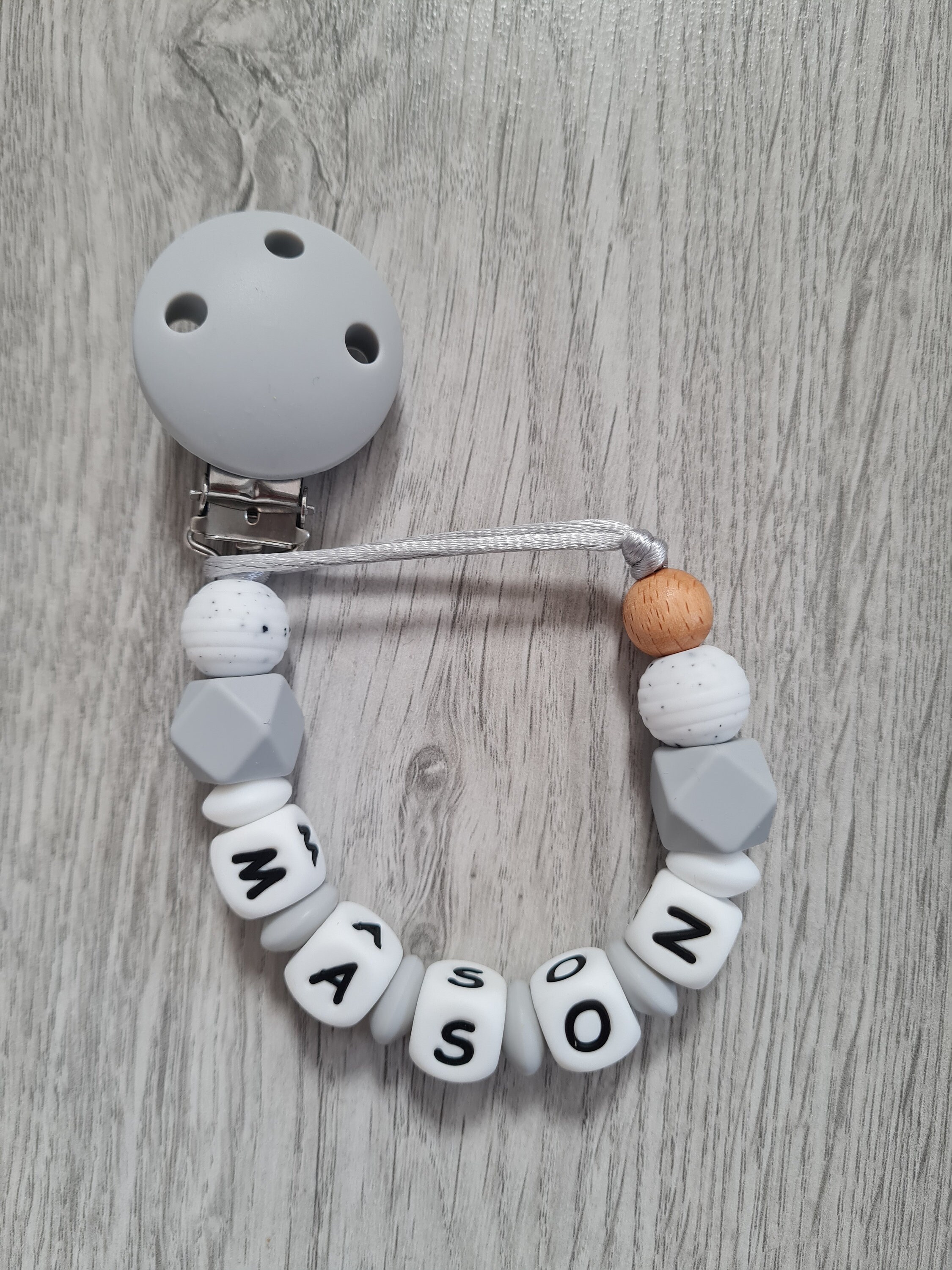 Personalized Silicone Dummy Clip With Name, Geometrical Beads/ Gender ...