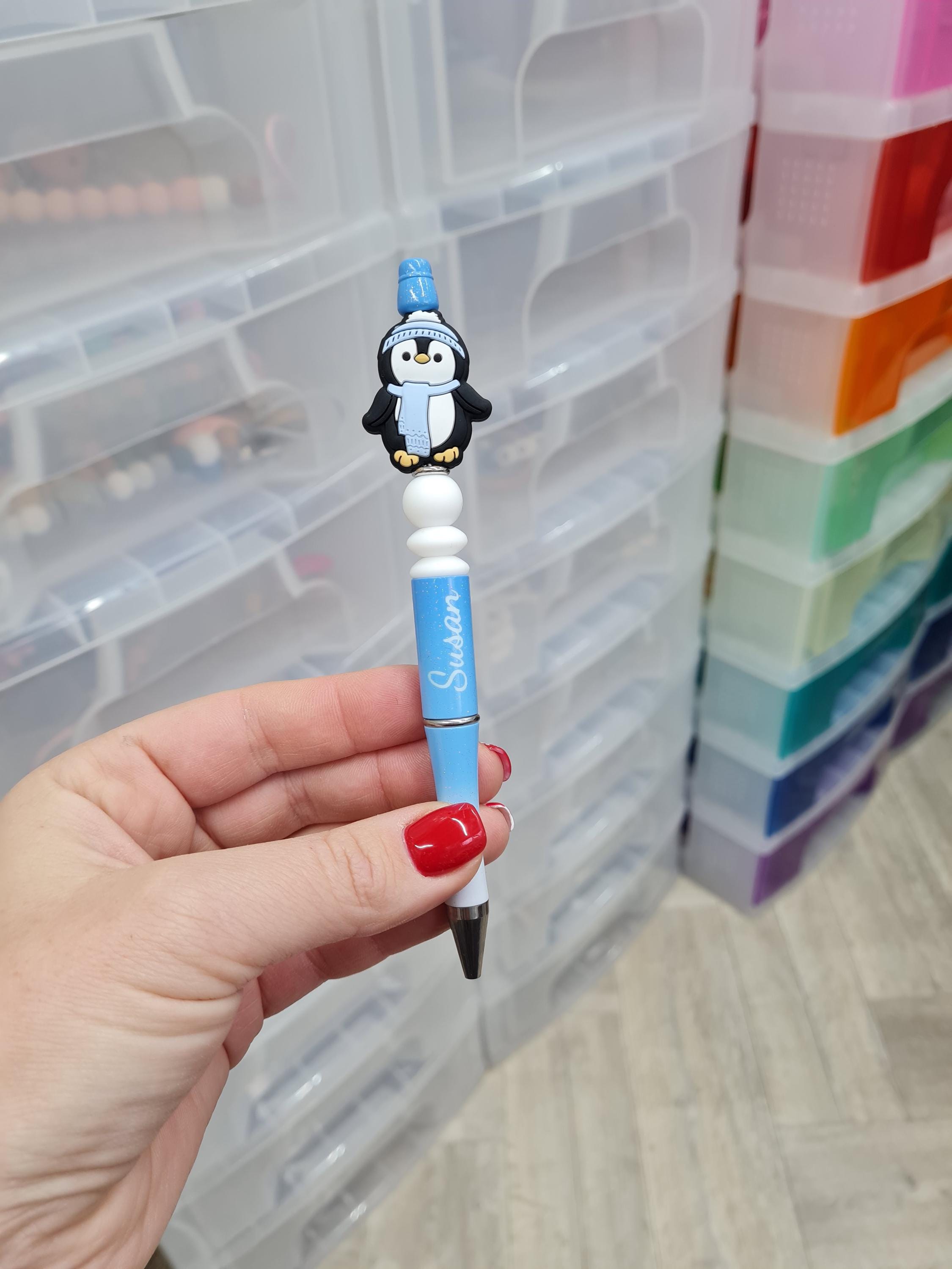Personalised Penguin Pen/beaded Black Ink Pen With Penguin Charm ...