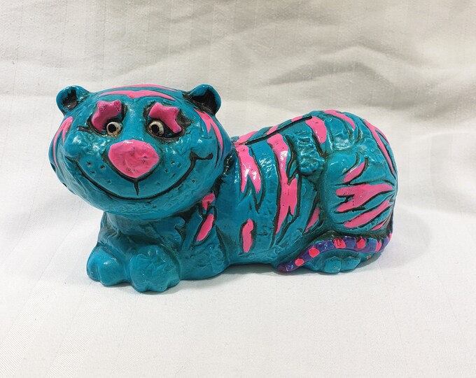 Vintage Tiger Bank Paper Maché 1970's Blue & Pink - Etsy