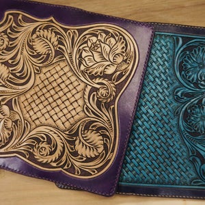 Hand Carved Italian Leather Long Wallet, Sheridan Pattern - Etsy