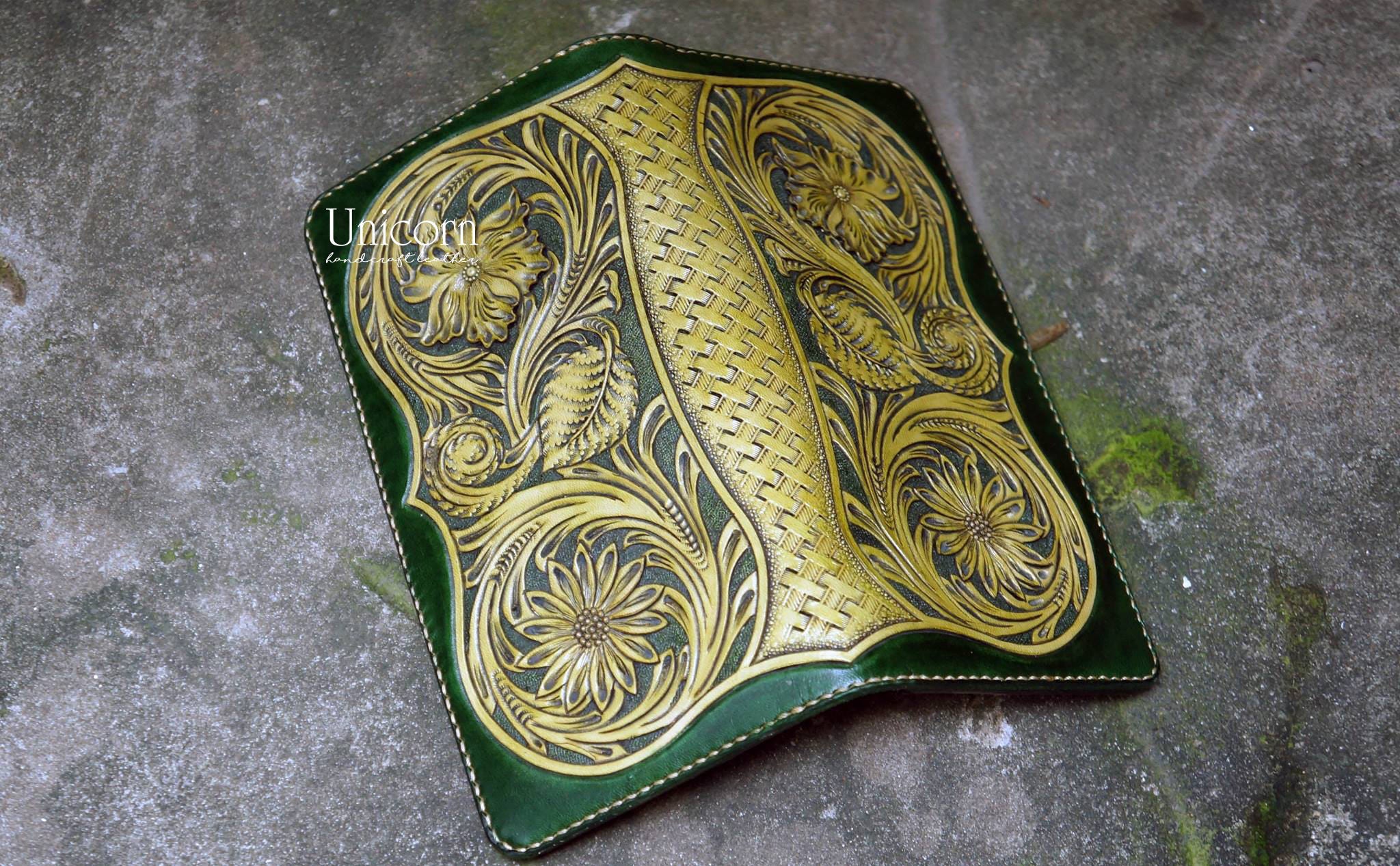 Hand Carved Italian Leather Long Wallet, Sheridan Pattern - Etsy