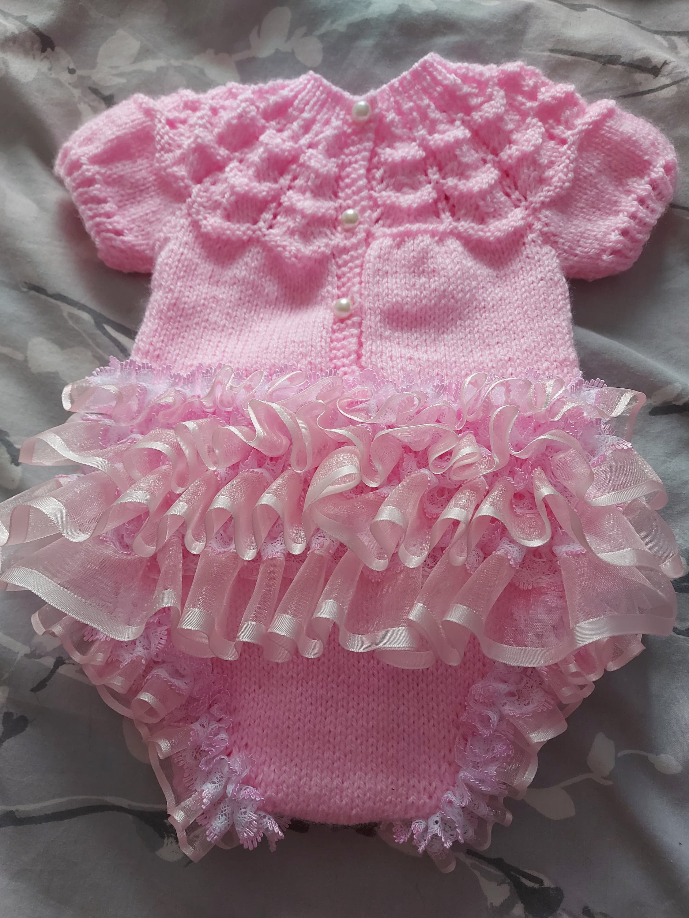 Frilly Hand Knitted Baby Set Hand Made Baby Clothes. Romper - Etsy