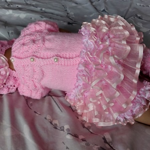 Frilly Hand Knitted Baby Set, Hand Made Baby Clothes. Romper Set, Baby ...
