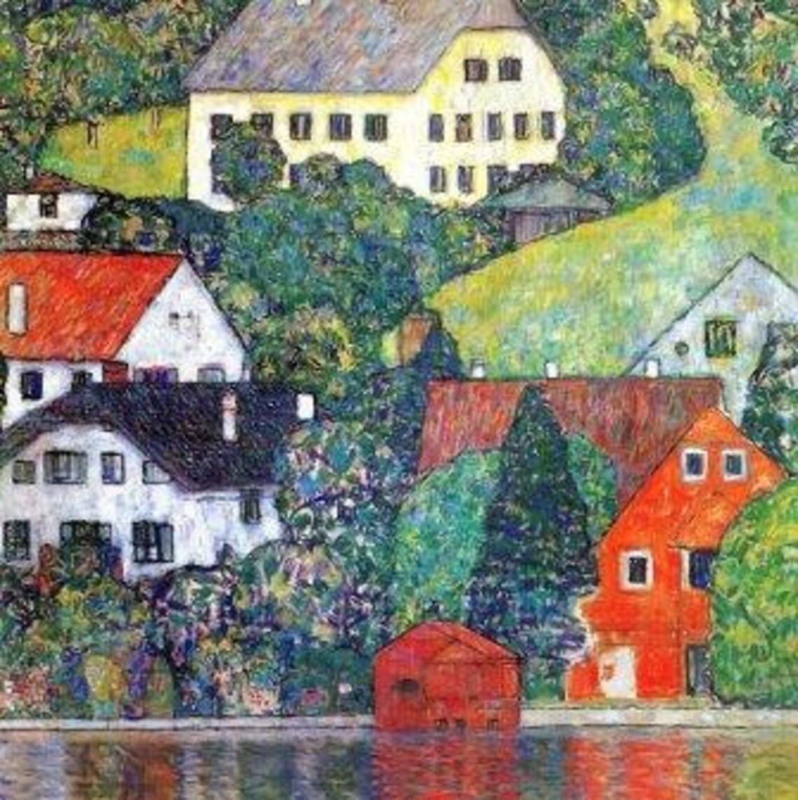Gustav Klimt digital Autumn landscape mountain village Cool | Etsy