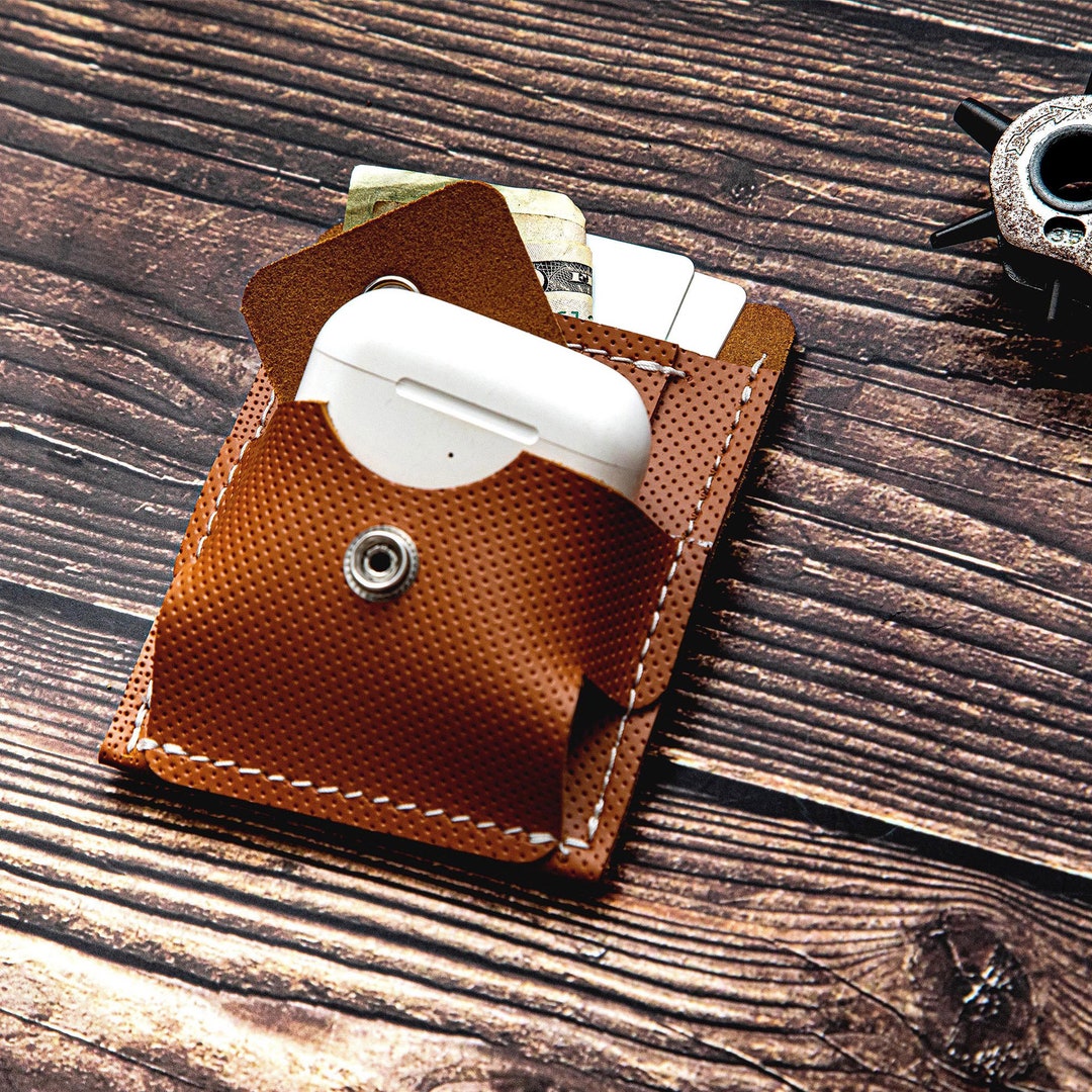 Leather Wallet With Airpods Pocket Holder, Minimalist Card Wallet ...