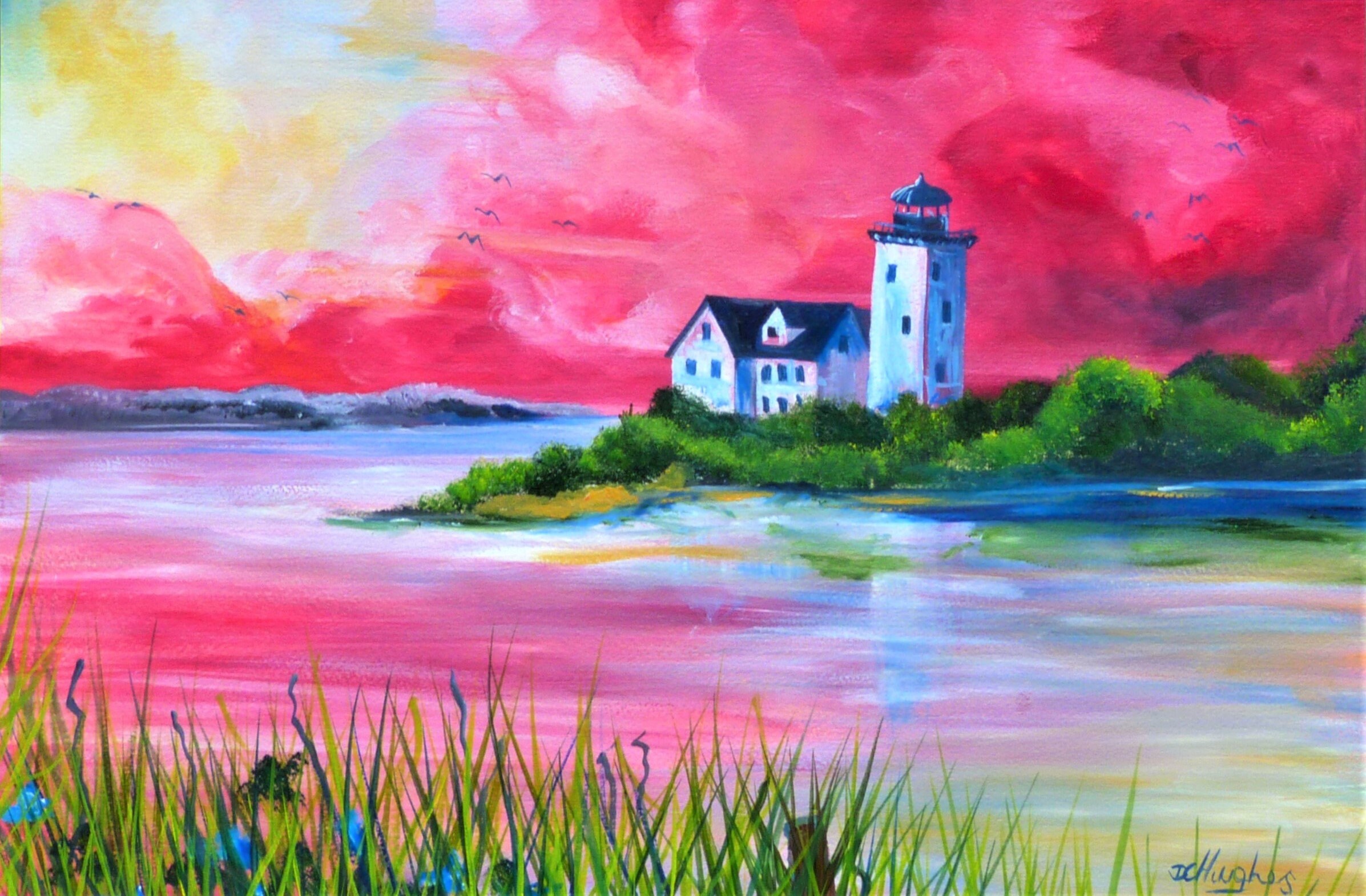 LIGHTHOUSE AT SUNSET Oil Painting on Paper Matted and - Etsy