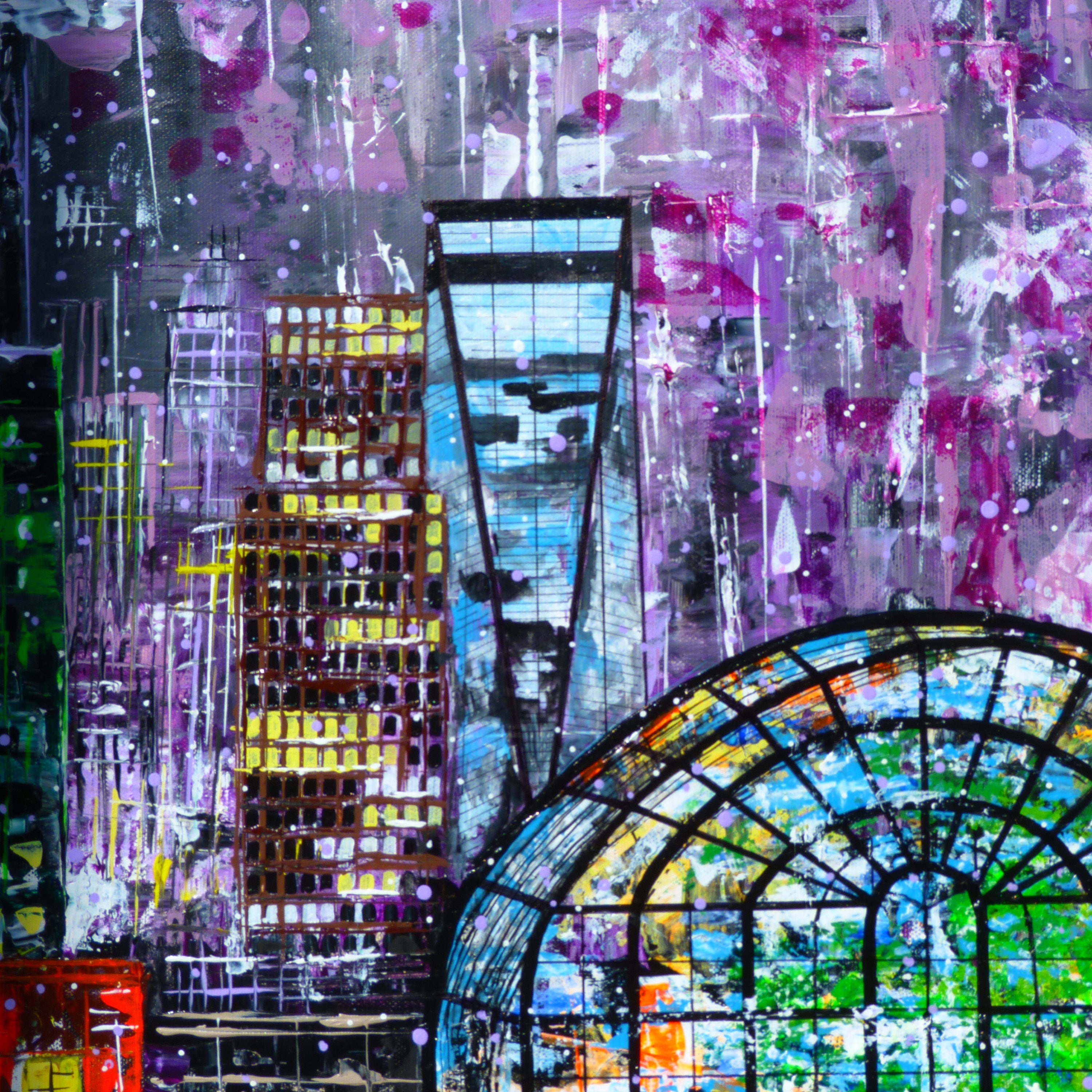 NYC SKYLINE and Waterworks Bldg, Abstract Acrylic Painting, Size 18 X ...