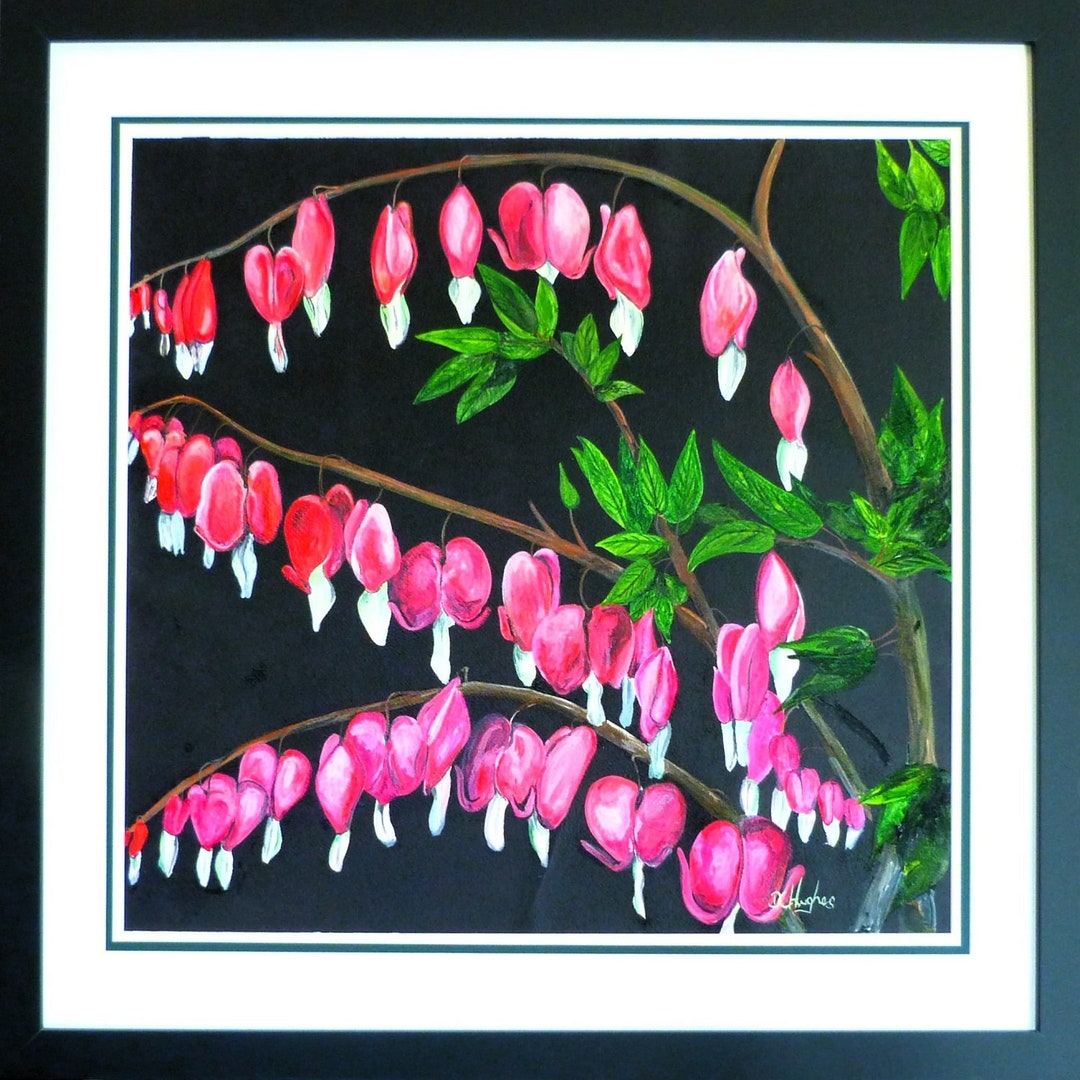 BLEEDING HEARTS, ORIGINAL Acrylic Painting, Painting on Paper, Black ...