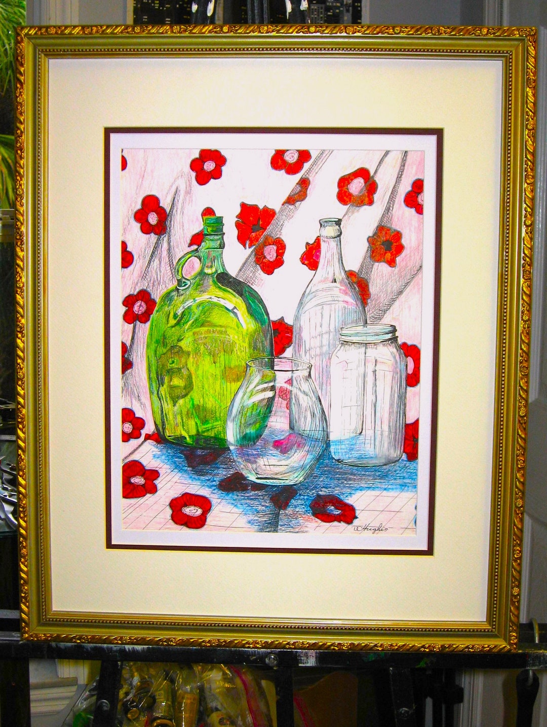Colored Pencil Drawing, GLASS STILL LIFE, Matted and Framed Drawing ...