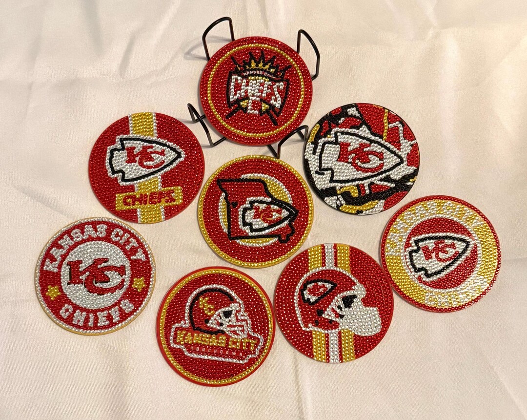 Kansas City Chiefs Set of 8 Diamond Art Coasters With Holder - Etsy