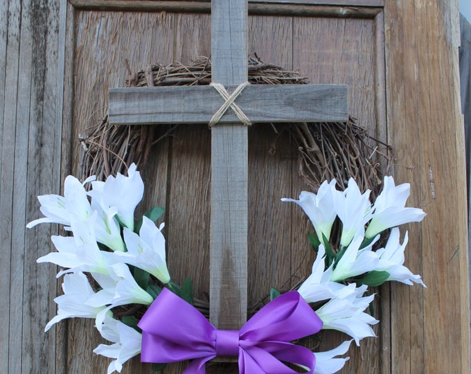 Easter Wreath, Cross Wreath, Easter Decor, Easter Lilly Wreath ...