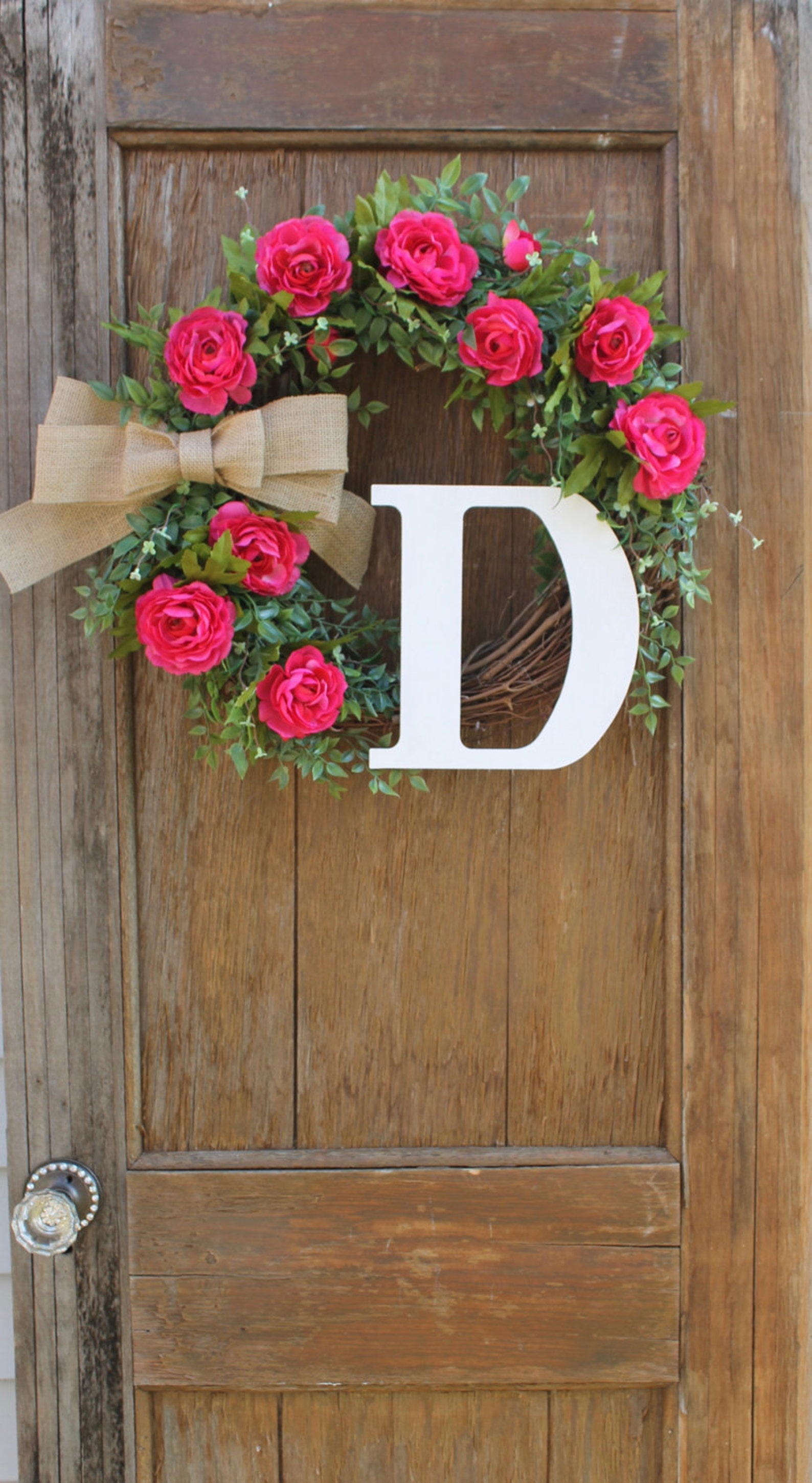Initial Wreath Monogram Wreath Personalized Wreath Front - Etsy