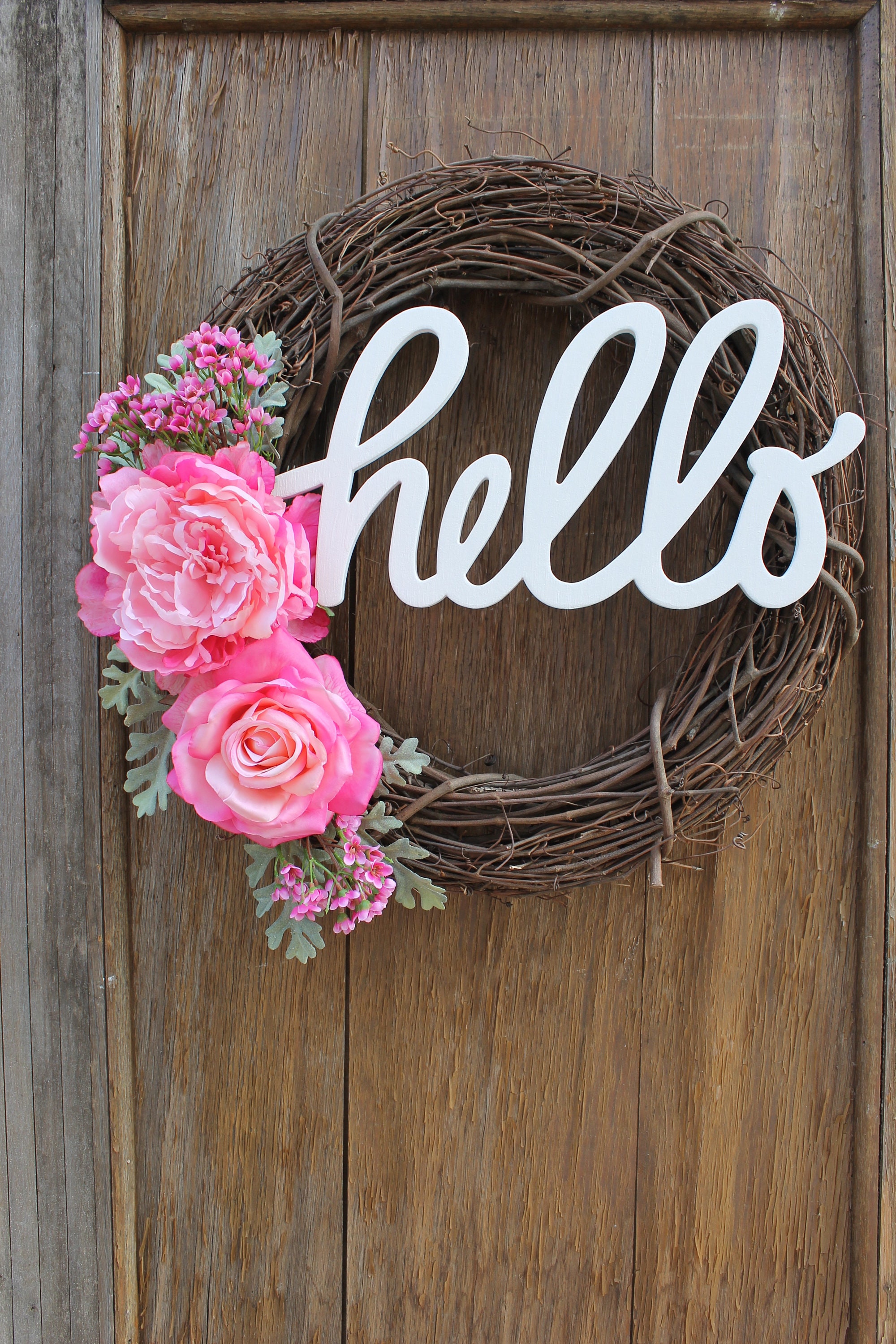 Spring Wreath Hello Wreath Hello Sign Front Door Wreath | Etsy
